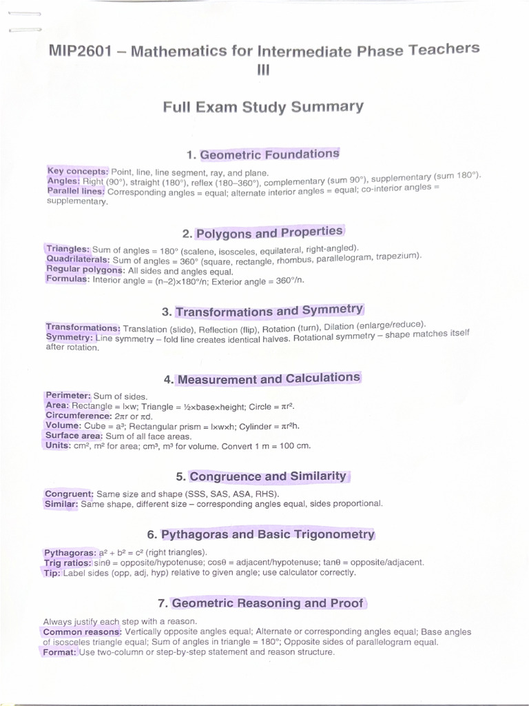 MIP2601 - Mathematics For Intermediate Phase Teachers | PDF
