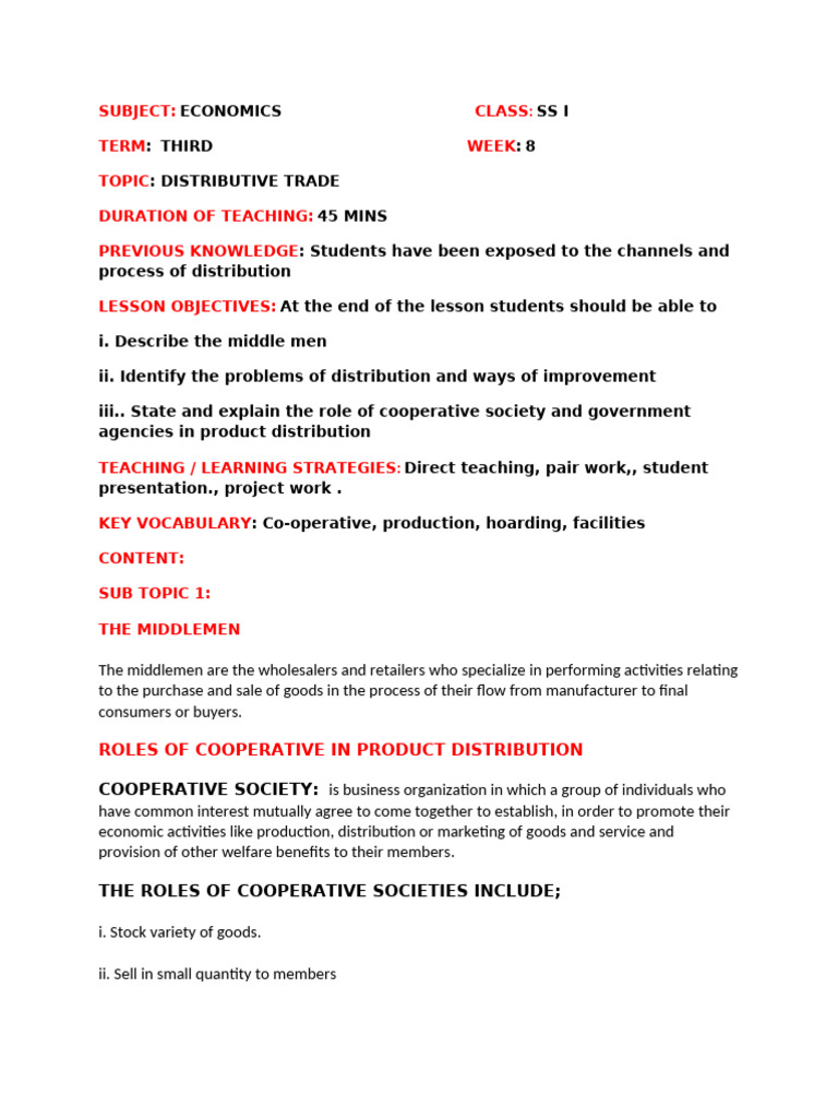 Distributive Trade in Economics Class | PDF | Cooperative | Goods