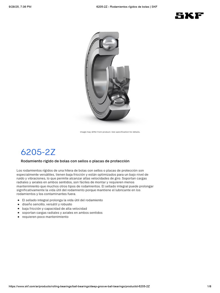 6205-2Z - Rodamientos Rígidos de Bolas - SKF | PDF | Ingeniería ...