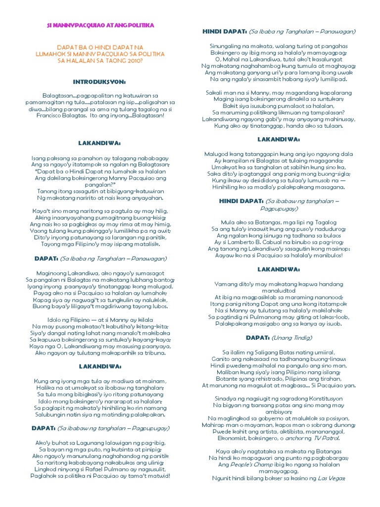 Mga Halimbawa Ng Balagtasan