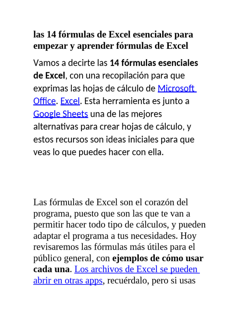 14 Fórmulas Esenciales de Excel | PDF