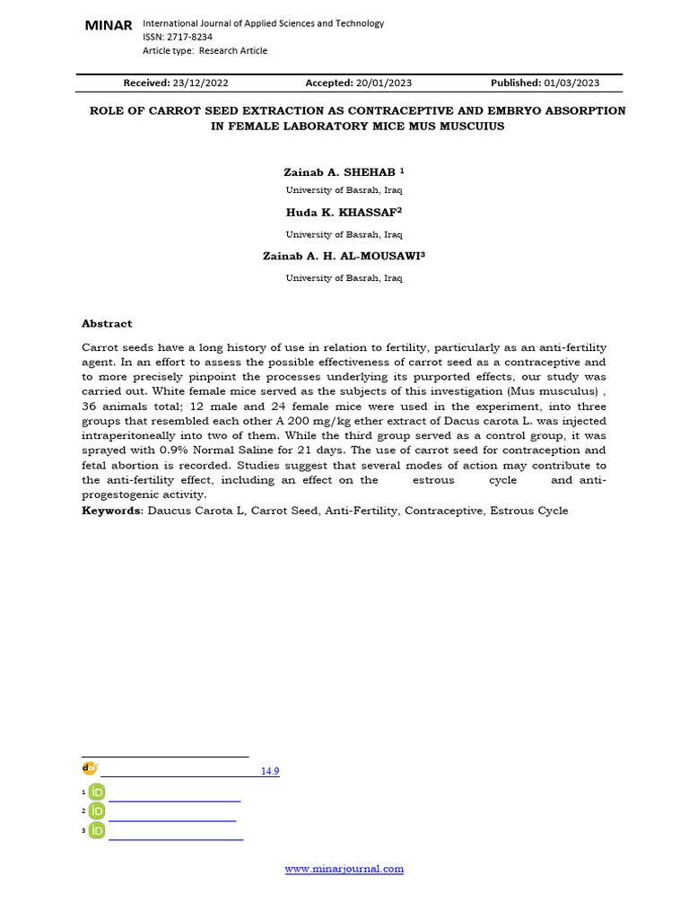 Role of Carrot Seed Extraction As Contraceptive and Embryo Absorption ...