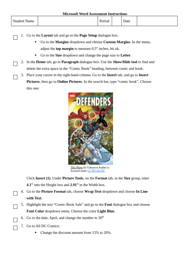 Microsoft Word Practice Assessment Instructions | PDF | Microsoft Word | Text
