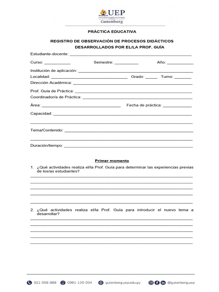 Hojas de Observación - Prácticas Educativas - EDU 2025 | PDF ...