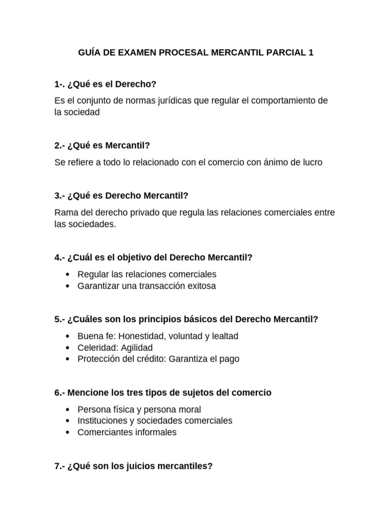 Guía Examen Procesal Mercantil | PDF