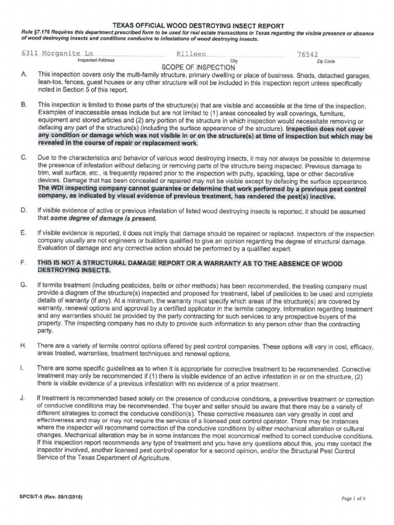 Termite Report & Clearance | PDF