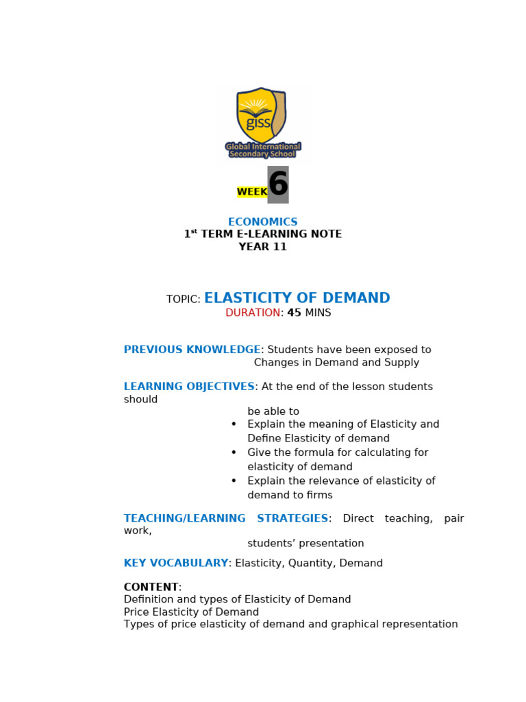 Week 6 - Elasticity of Demand | PDF | Elasticity (Economics) | Demand