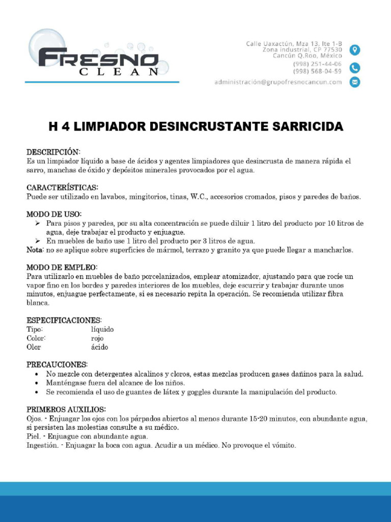 H 4 Limpiador Desincrustante Sarricida | PDF
