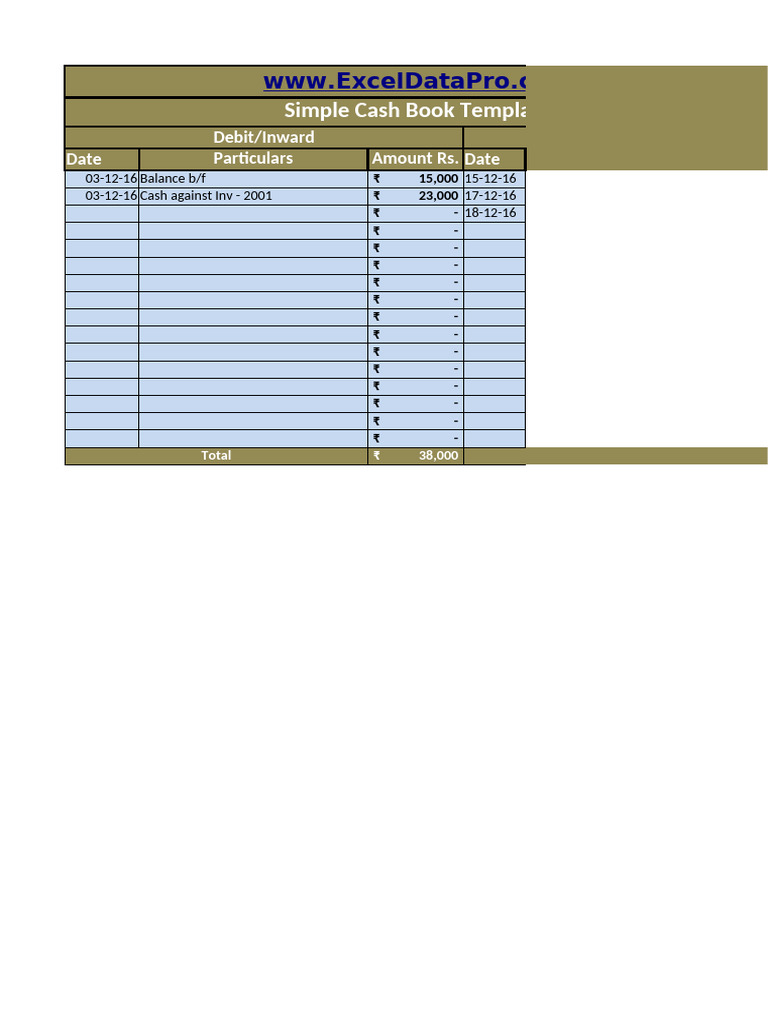 Simple Cash Book Template for Tracking | PDF