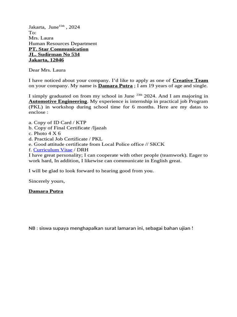 Aplication Letter 2024 | PDF