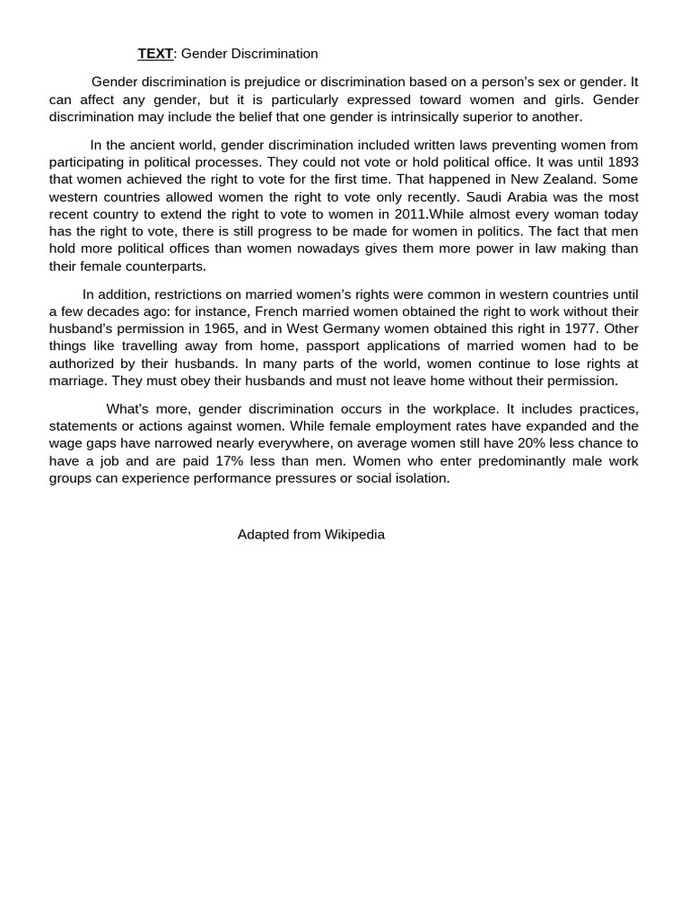 Understanding Gender Discrimination Issues | PDF