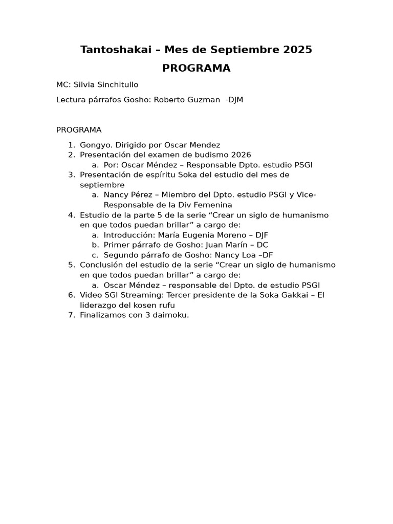 Programa Reunion Tantoshakai 4 Sep 2025 Ver1 | PDF