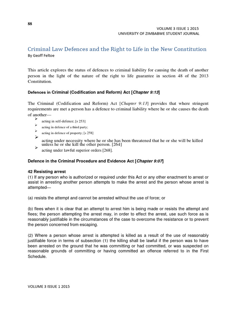 Feltoe Criminal Law Defences | PDF | Arrest | Crime & Violence