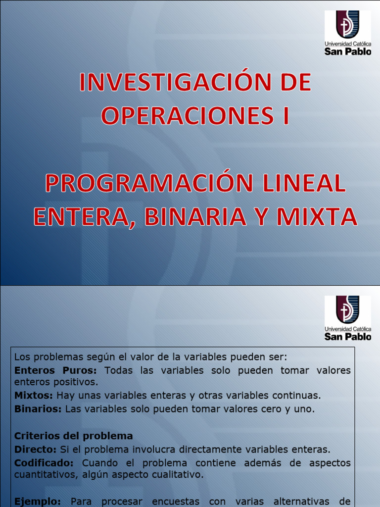 Programación Lineal Entera FVR | PDF | Programación lineal | Ciencia ...
