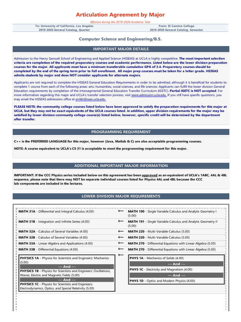 UCLA Engineering Major Course Requirements | PDF | Equations | Calculus