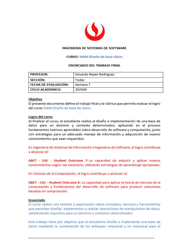 Upc Pre 202402 Si400 Final Project Statement Abet | PDF | Base de datos relacional | Bases de datos