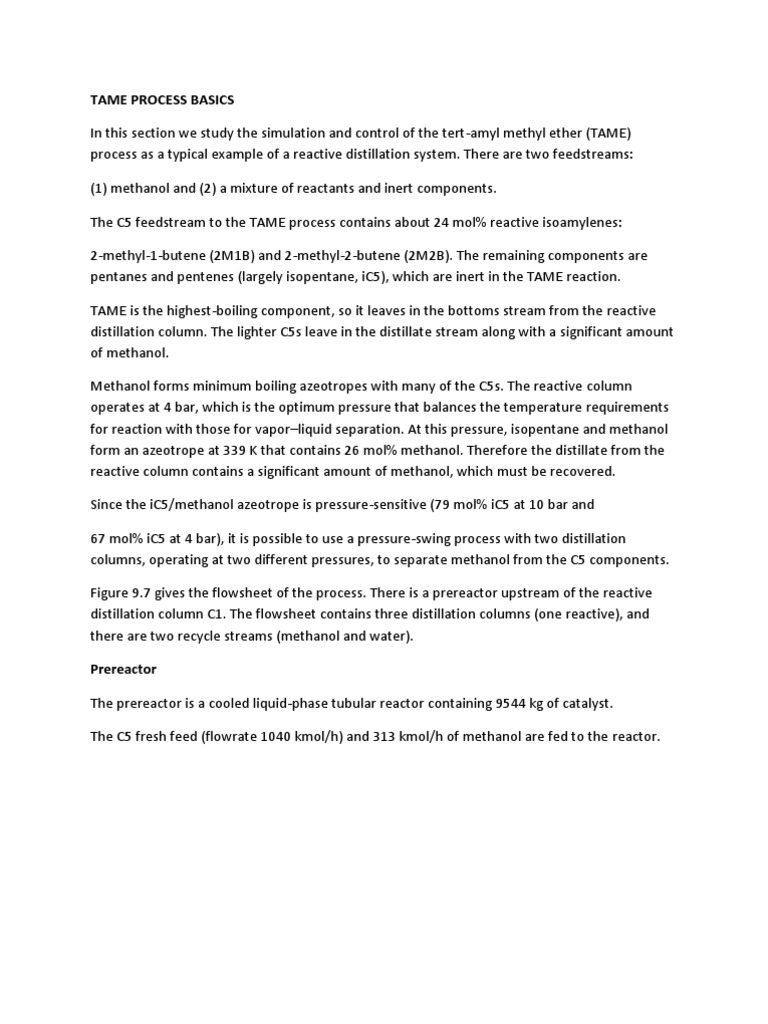 Tame Process Basics | PDF | Distillation | Chemical Reactor