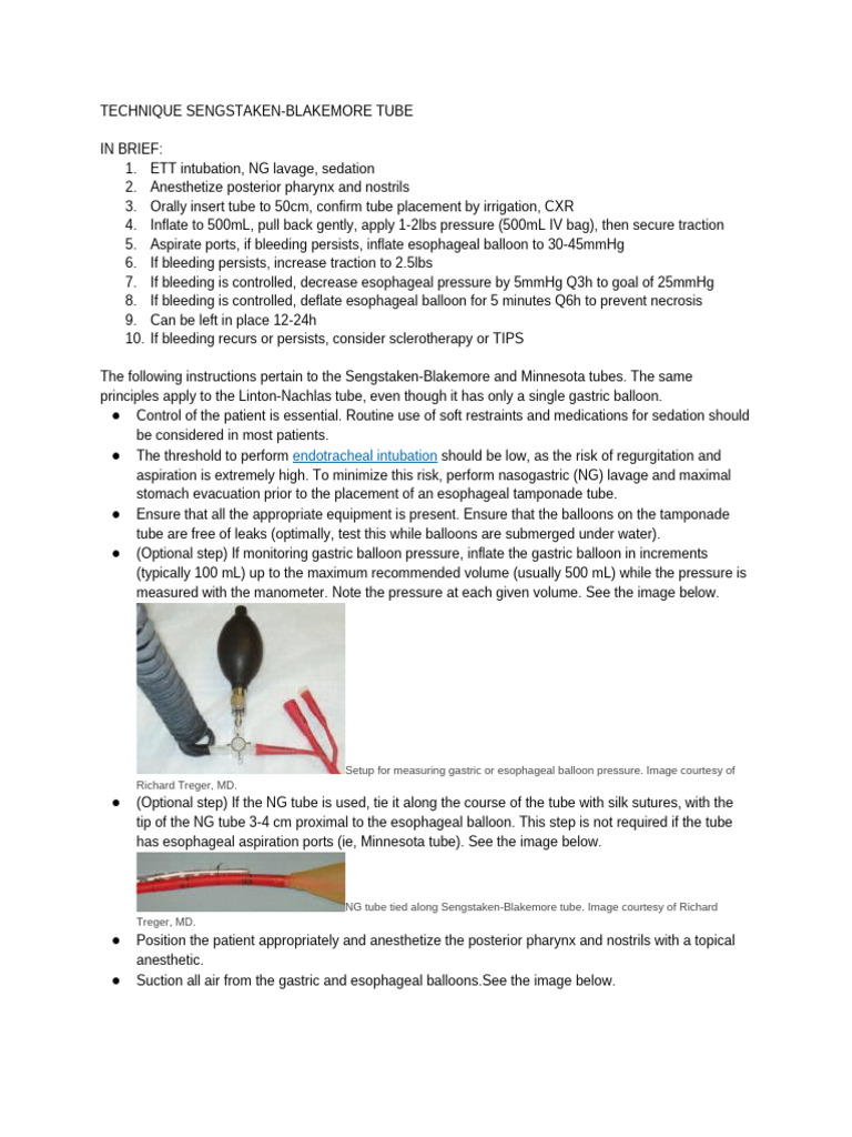 Sengstaken-Blakemore Tube Technique | PDF | Clinical Medicine | Medical ...
