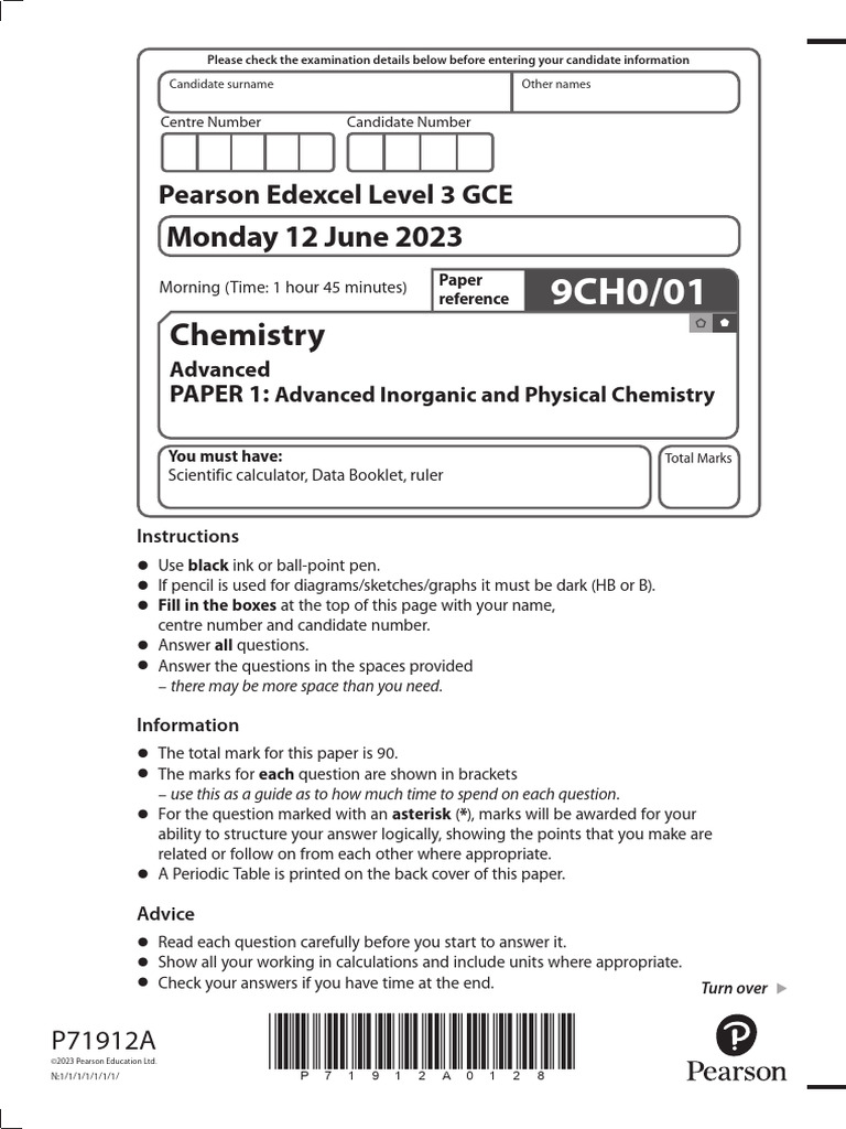 June 2023 QP - Paper 1 Edexcel Chemistry A-Level | PDF | Precipitation (Chemistry) | Chemistry