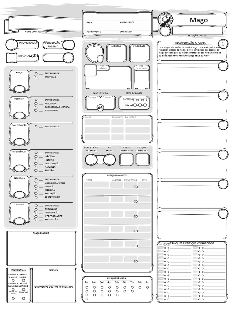 Ficha de Personagem: Mago em RPG | PDF