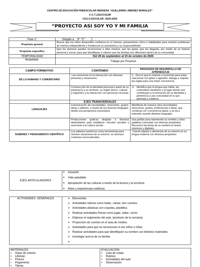 Proyecto Asi Soy Yo y Mi Familia - 3c - Octubre 20255 | PDF | Educación ...