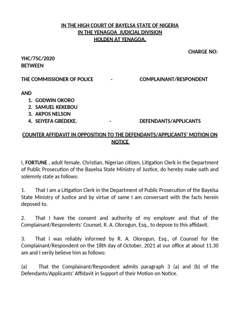 Counter Affidavit For Motion | PDF | Affidavit | Prosecutor