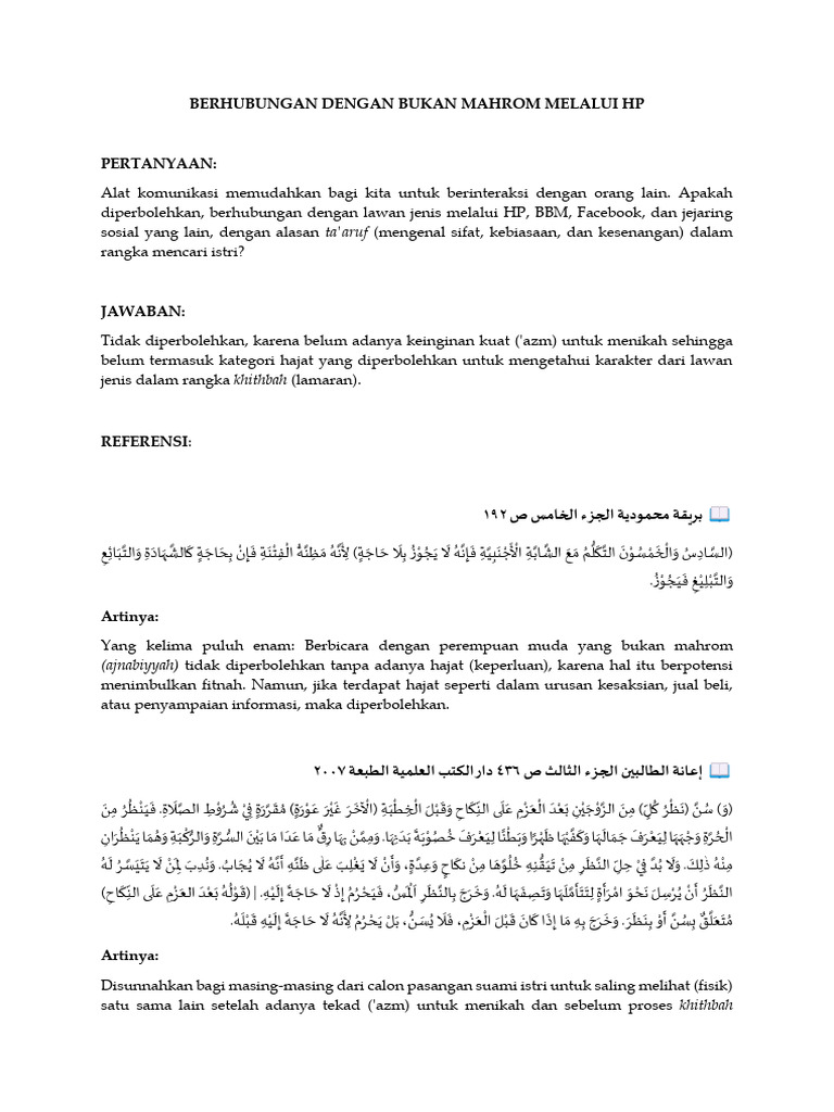 Berhubungan Dengan Bukan Mahram Melalui HP | PDF