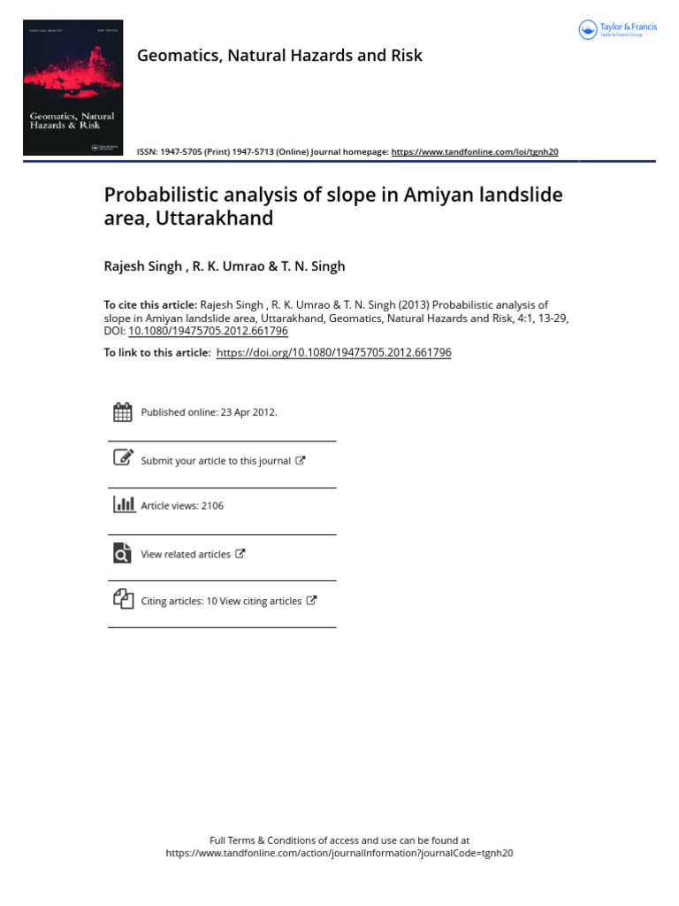 Probabilistic Analysis of Slope in Amiyan Landslide Area Uttarakhand | PDF | Landslide | Monte ...