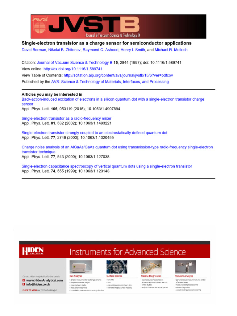 Single-Electron Transistor As A Charge Sensor For Semiconductor ...