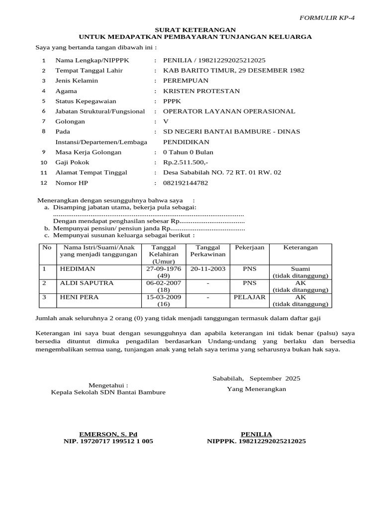 Formulir KP4 Penilia | PDF