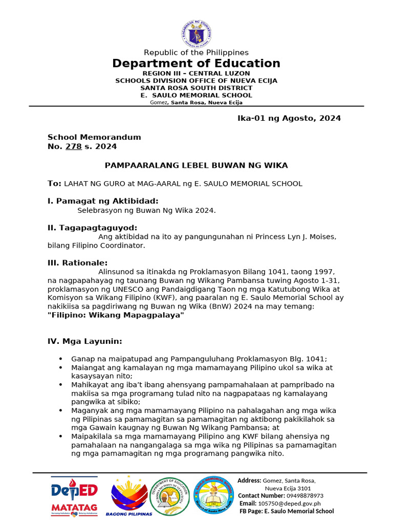 Buwan NG Wika 2024 Proposal-Tagalog | PDF