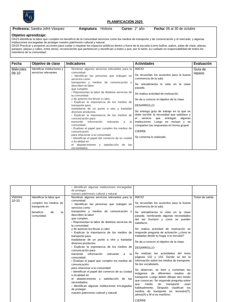 PLANIF Hist 2° Octubre | PDF | Transporte | Motivación