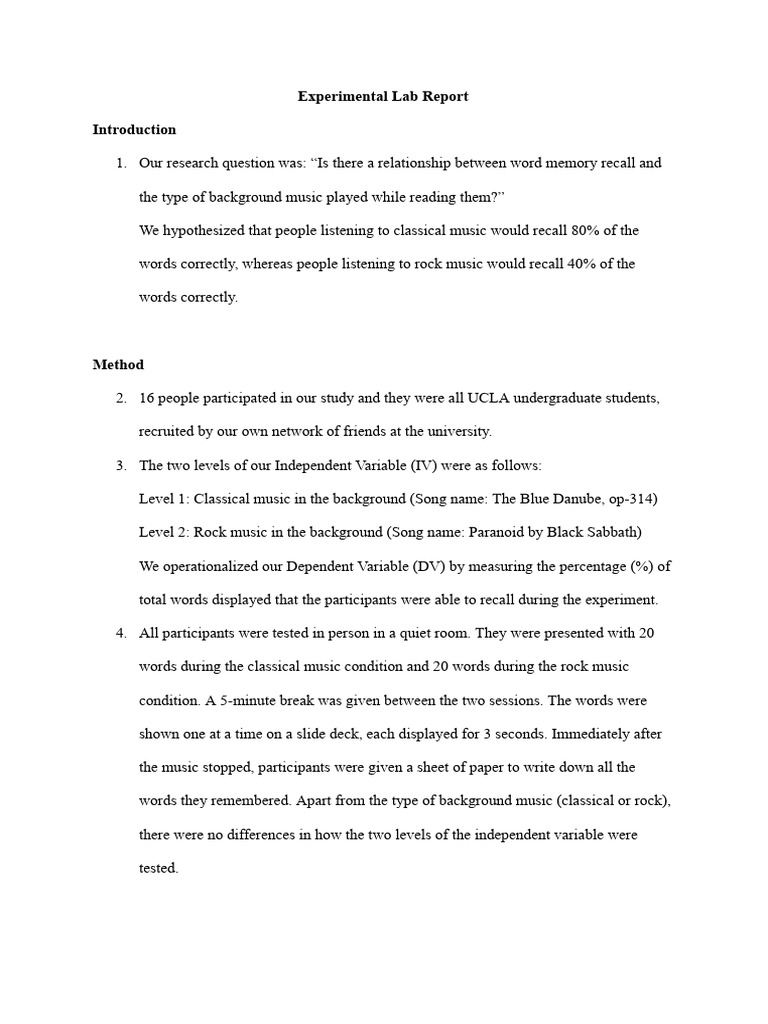 Psych 10 Experimental Lab Report | PDF | Experiment | Cognition