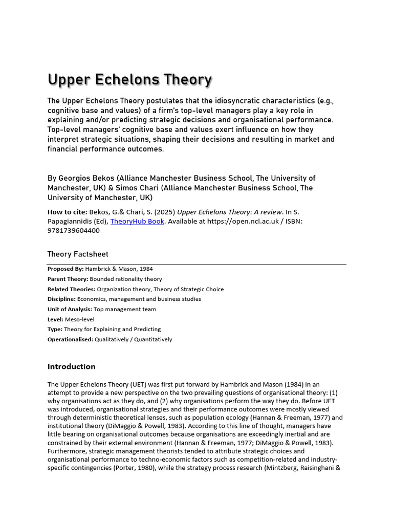Upper-Echelons-Theory (TỔNG QUAN) | PDF | Decision Making | Rationality