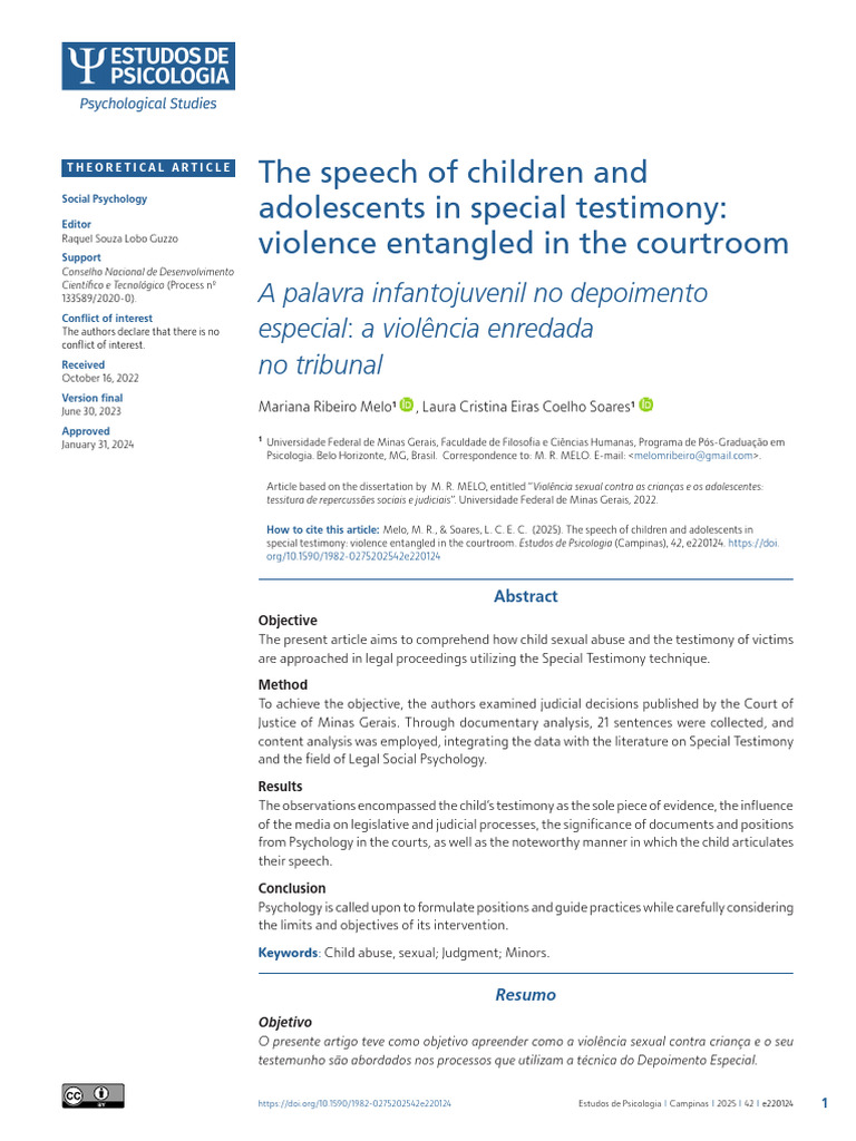 Artigo - The Speech of Children and Adolescents in Special Testimony ...