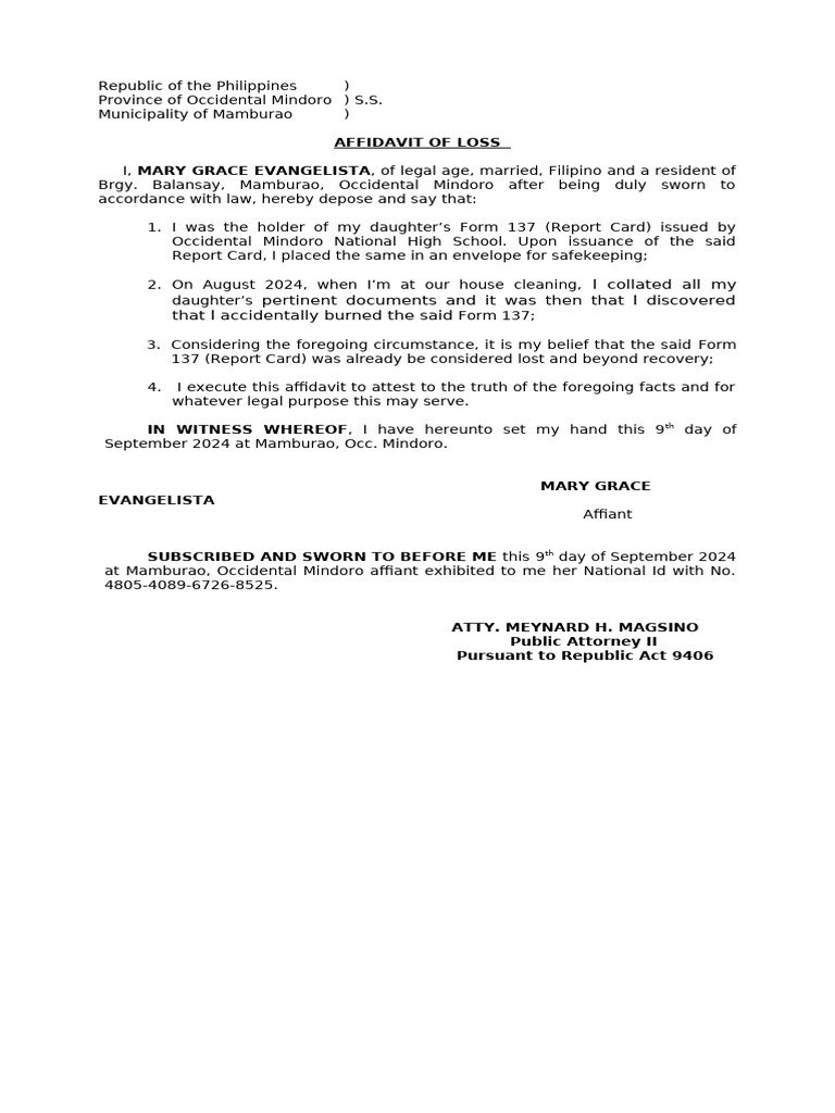 Affi Loss Form 137 Burned by Fire | PDF