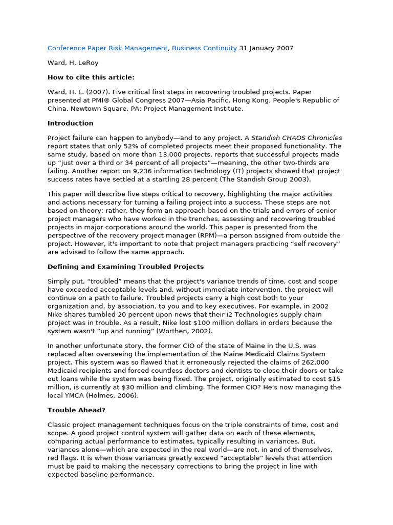 Conference Paper Risk Management | PDF | Project Management | Goal