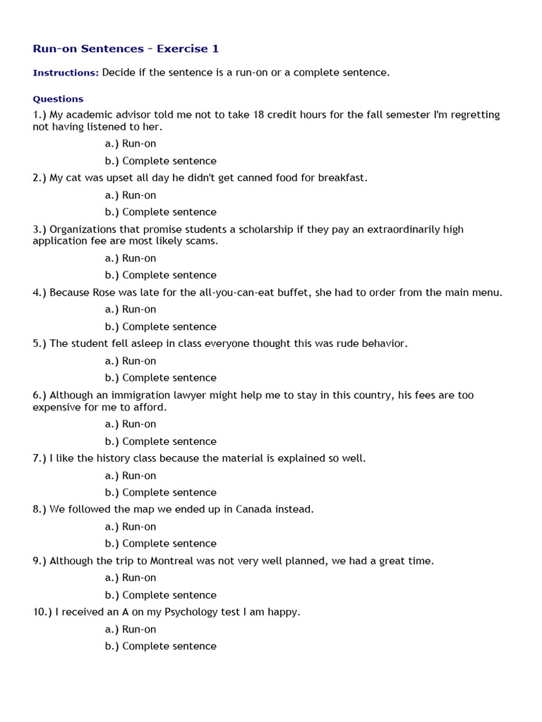 Run On and Comma Splices Ex 2 | PDF