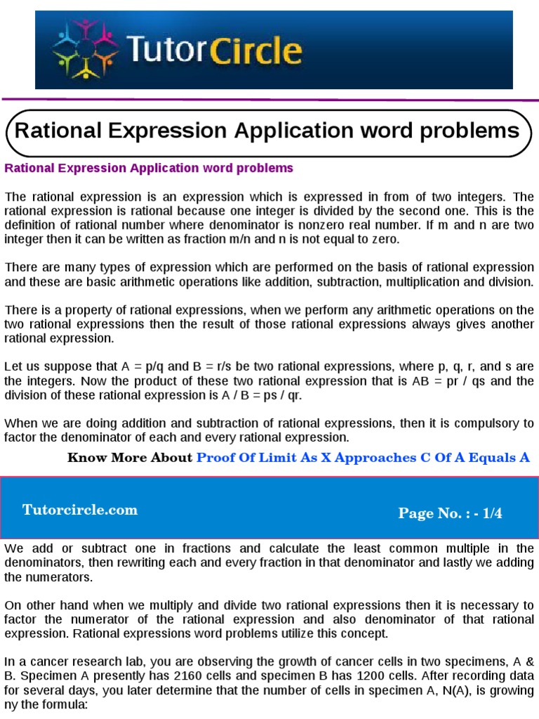 Rational Expression Application Word Problems | PDF | Fraction ...