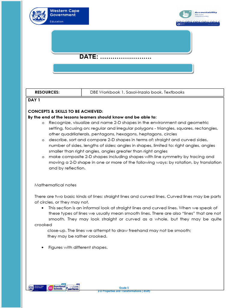 Lesson Plan GR 5 Mathematics Term 3 2-d Properties and Transformations ...