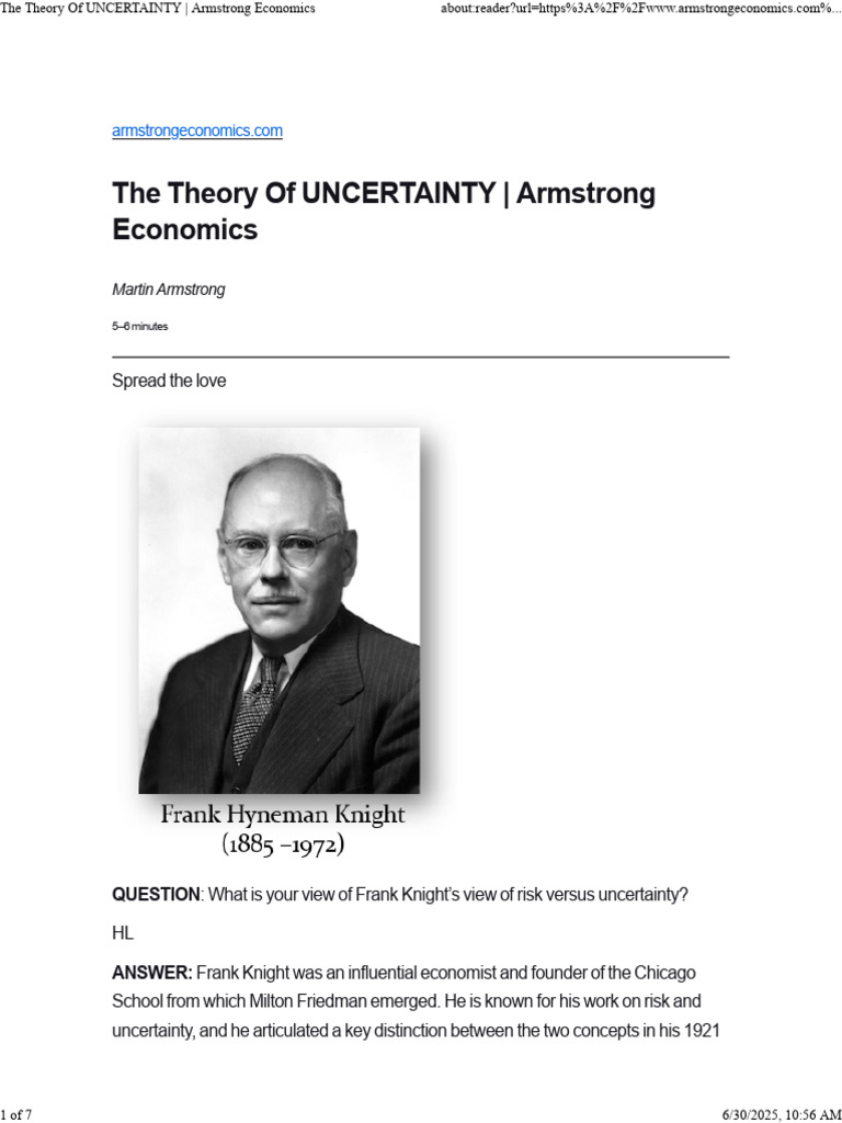 The Theory of UNCERTAINTY - Armstrong Economics | PDF | Economics ...