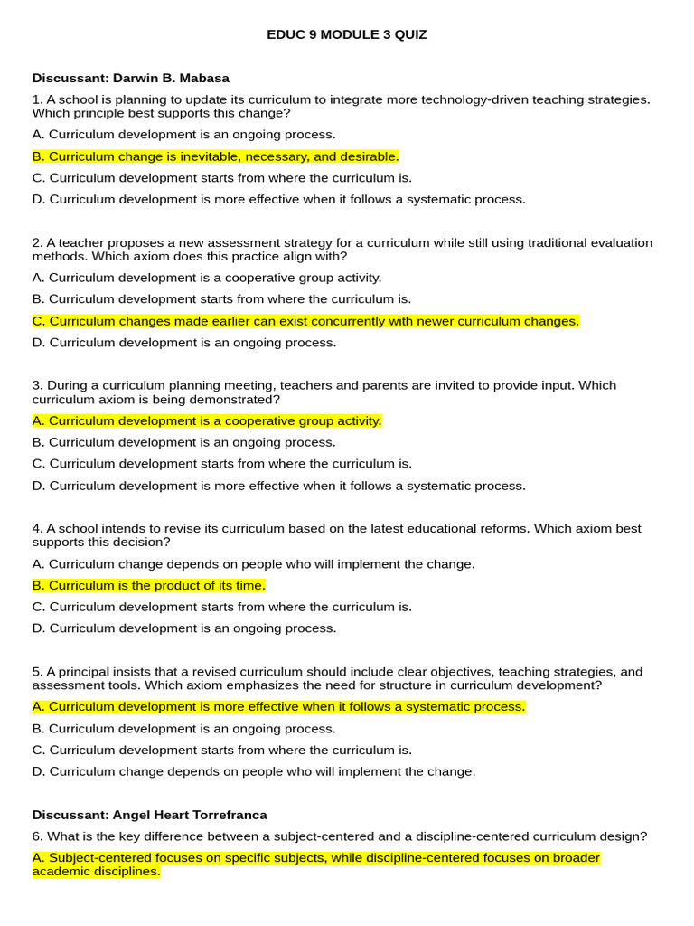 Educ 9 Module 3 Quiz Bped 3 | PDF | Educational Assessment | Curriculum