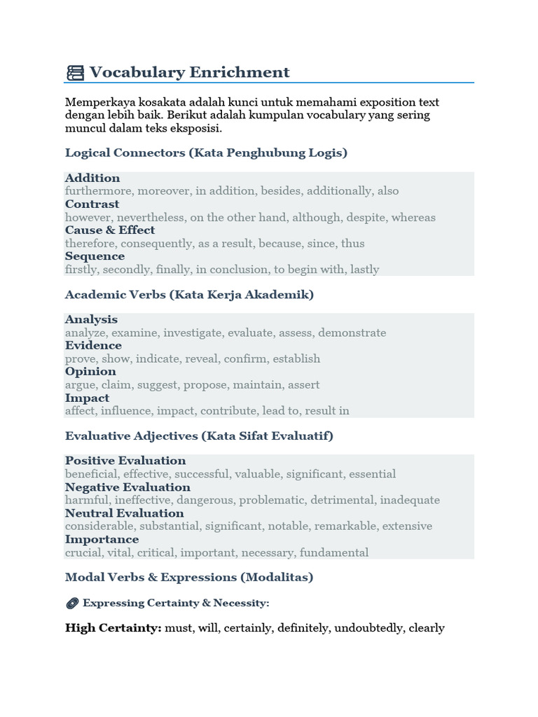 Essential Vocabulary for Expository Texts | PDF