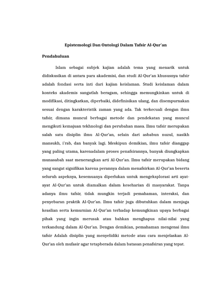 Epistemologi Dan Ontologi Dalam Tafsir Al-Qur'An | PDF