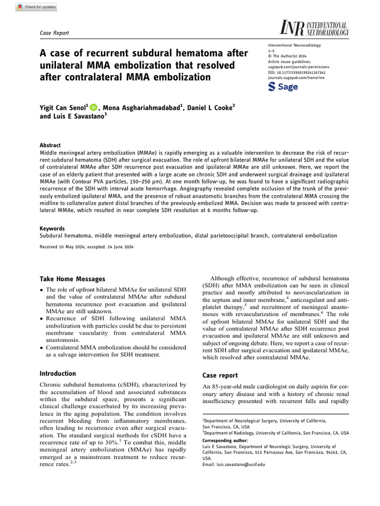 Senol Et Al 2024 A Case of Recurrent Subdural Hematoma After Unilateral ...