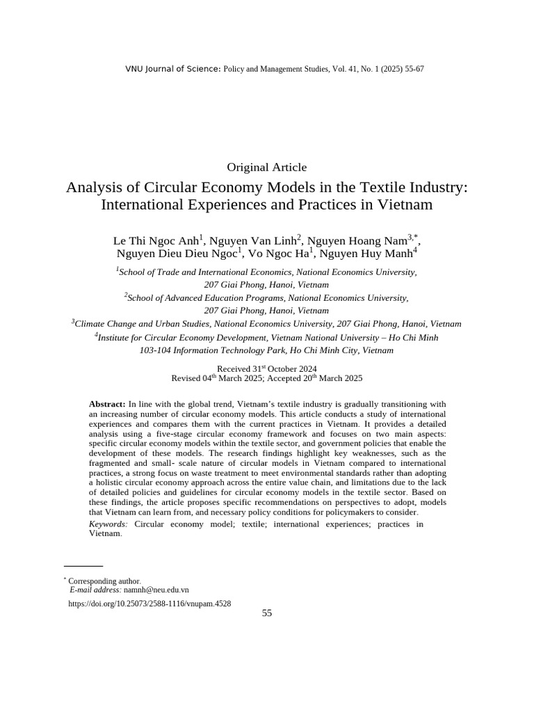 Analysis of Circular Economy Models in The Textile Industry ...