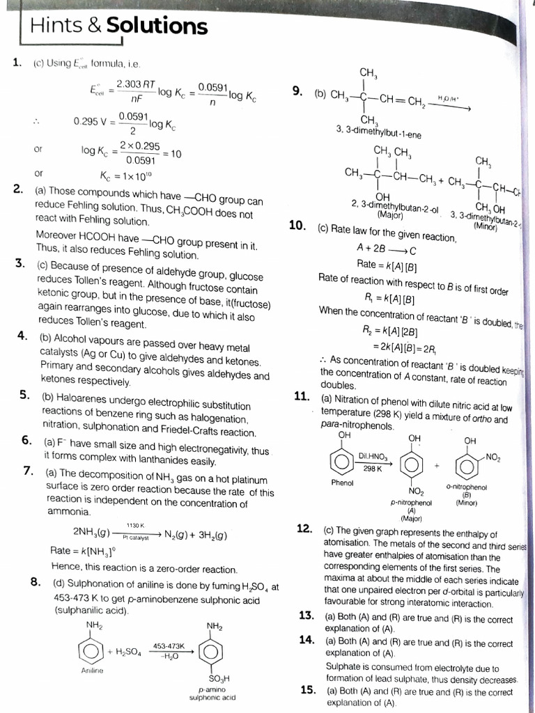 Chemistry Sample Paper Solution 5 Arihant Class 12 Cbse | PDF ...