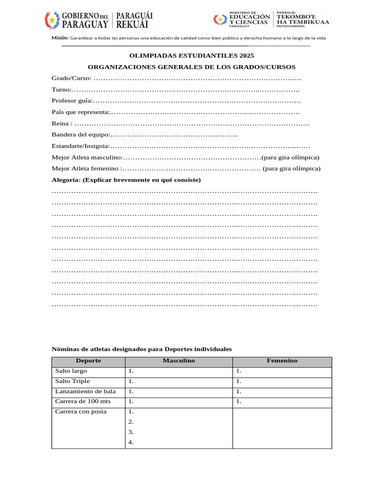 Ficha para Olimpiadas 2025 | PDF