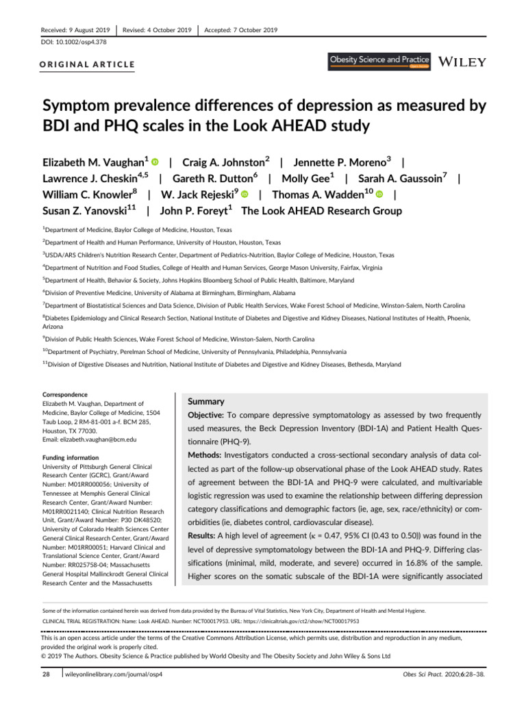 Symptom Prevalence Differences of Depression As Measured by BDI and PHQ ...
