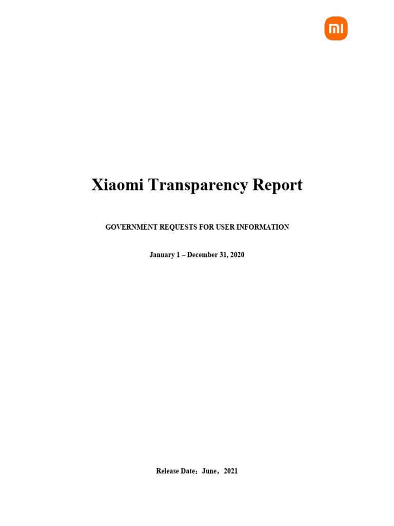 Xiaomi Transparency Report 2020 | PDF | Lawsuit | Credit Card